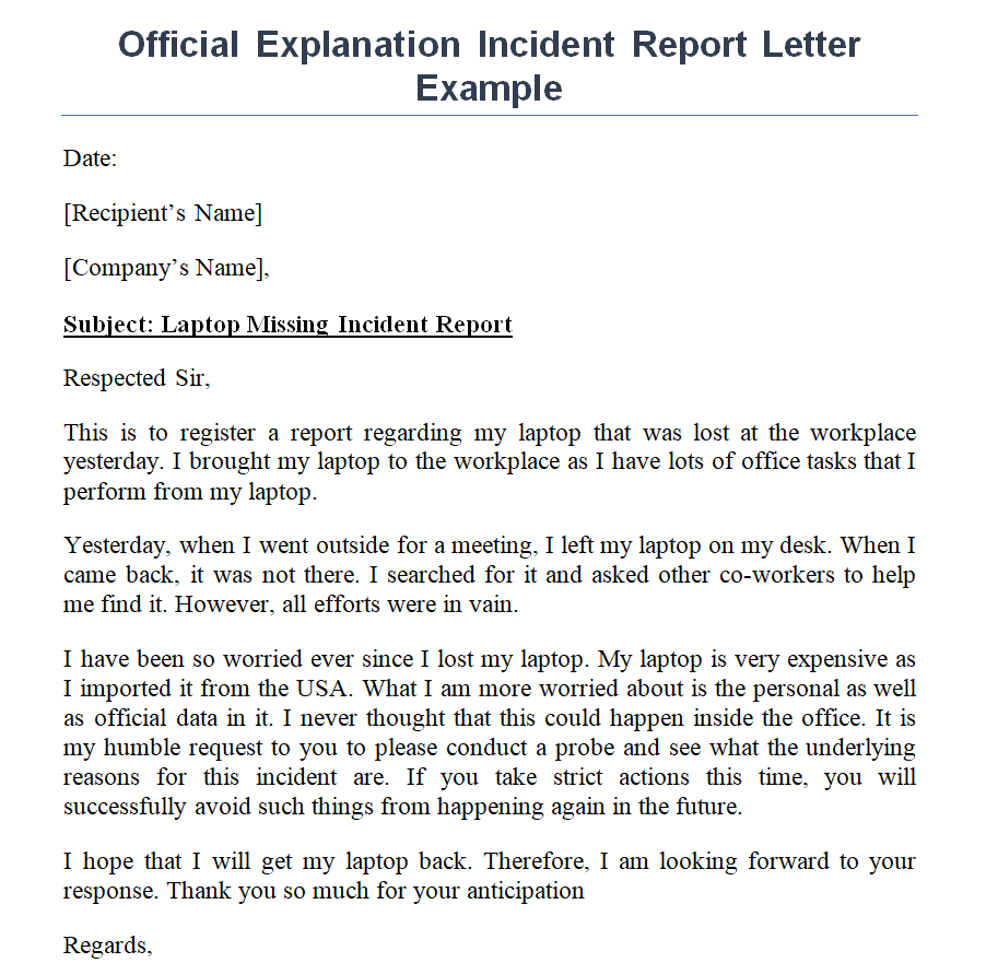 Writing an Explanation Incident Report Letter (FREE Word Samples)