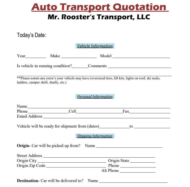 6+ FREE Transport Quotation Templates