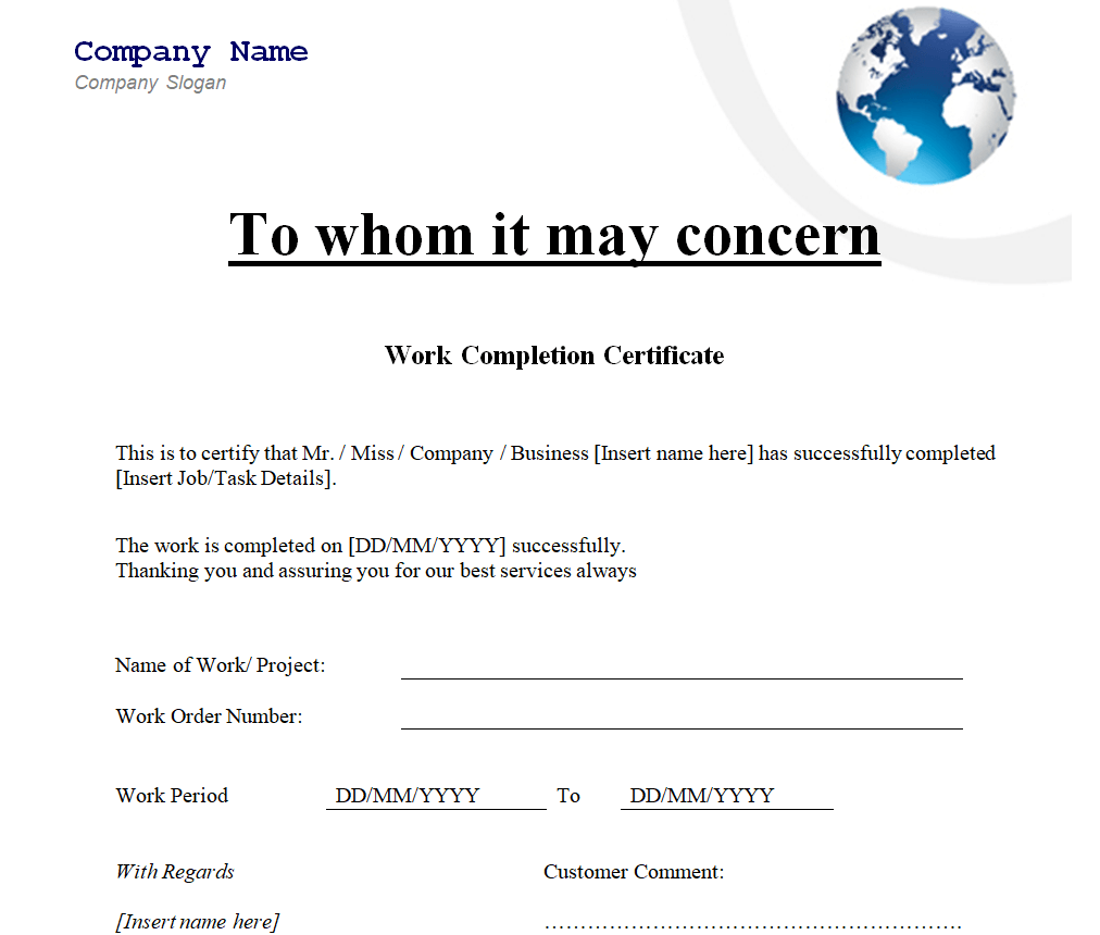 11+ Editable Work Completion Certificate Templates
