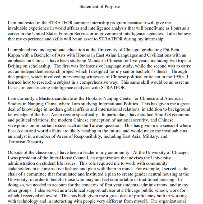 4 Special Internship Statement of Purpose Samples