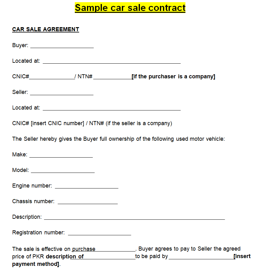 12+ Easily Editable Car Sale Contract Templates in MS WORD
