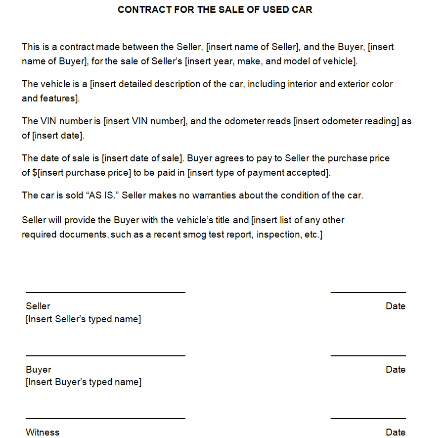 12+ Easily Editable Car Sale Contract Templates in MS WORD
