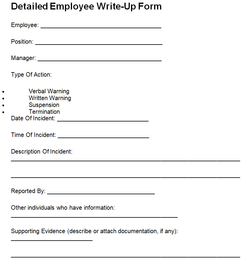 Top 18 Employee Write-Up Form Templates