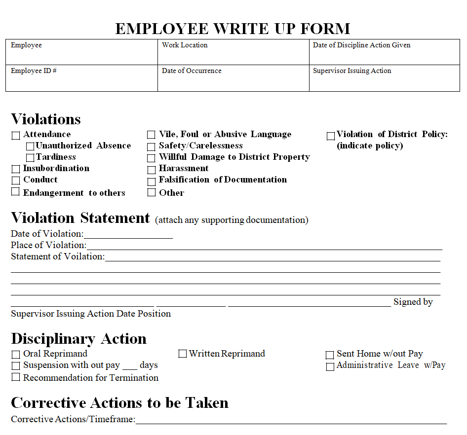 Top 18 Employee Write-Up Form Templates