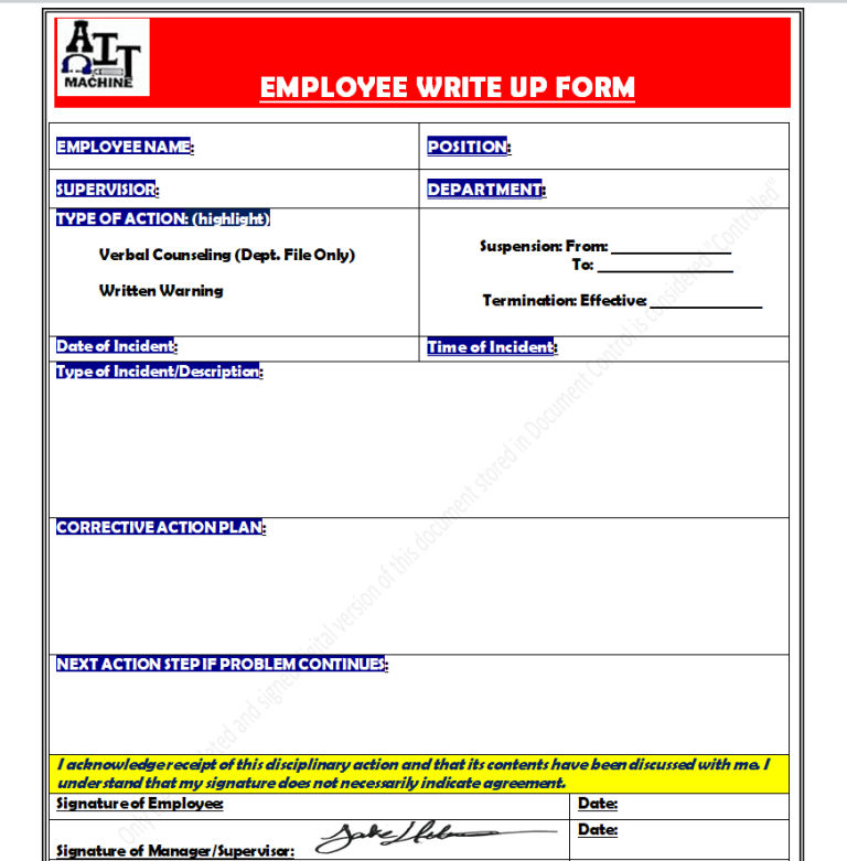 Top 18 Employee Write-Up Form Templates