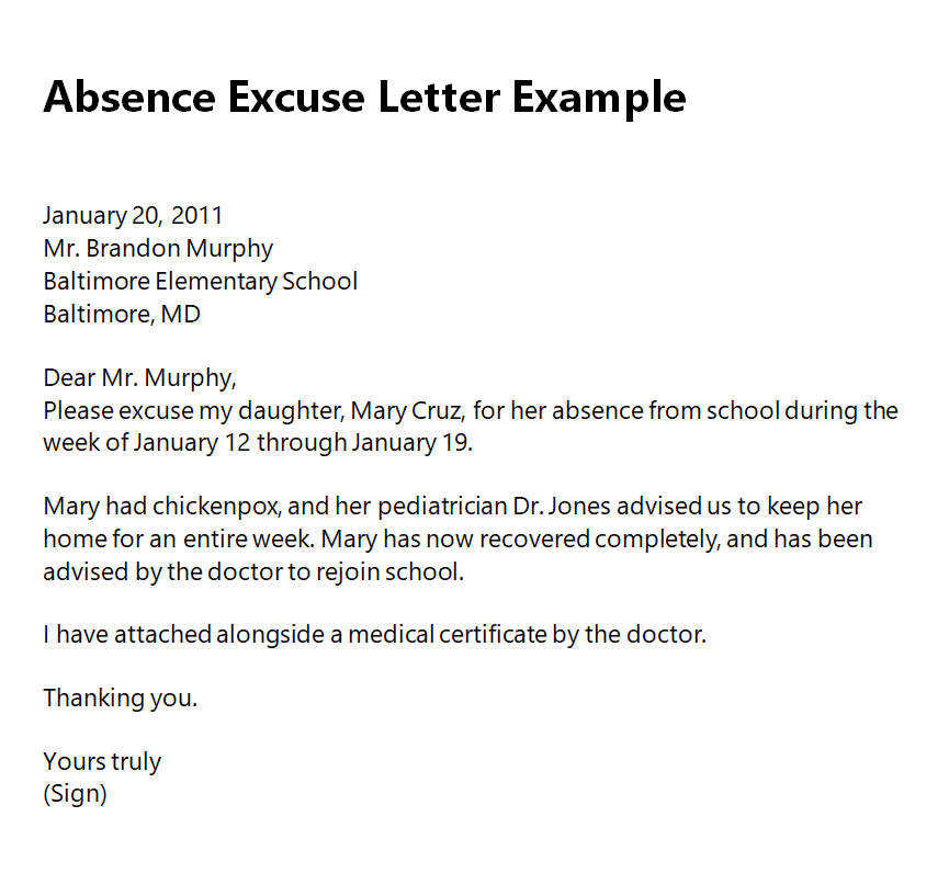 Download Top 15 Excuse Letter Samples in MS WORD
