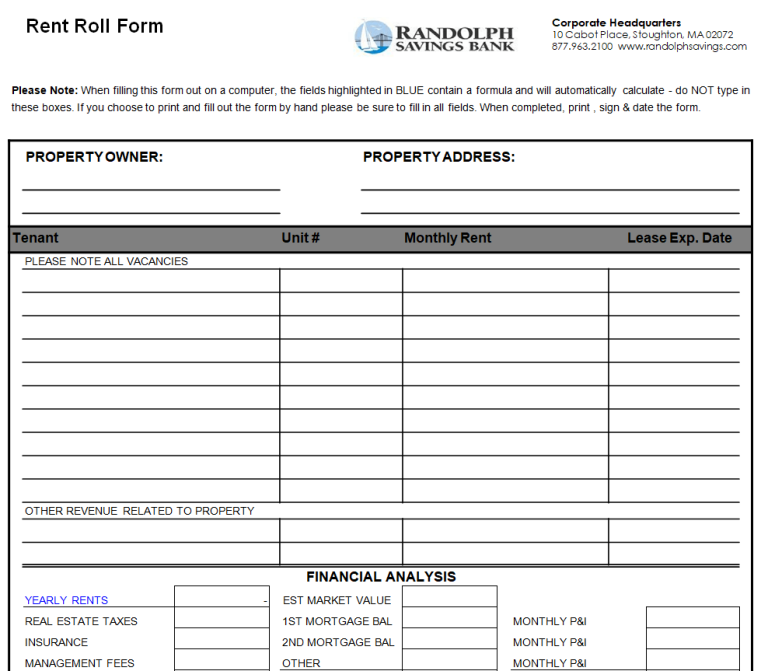14 Easily Editable Rent Roll Templates (MS WORD)