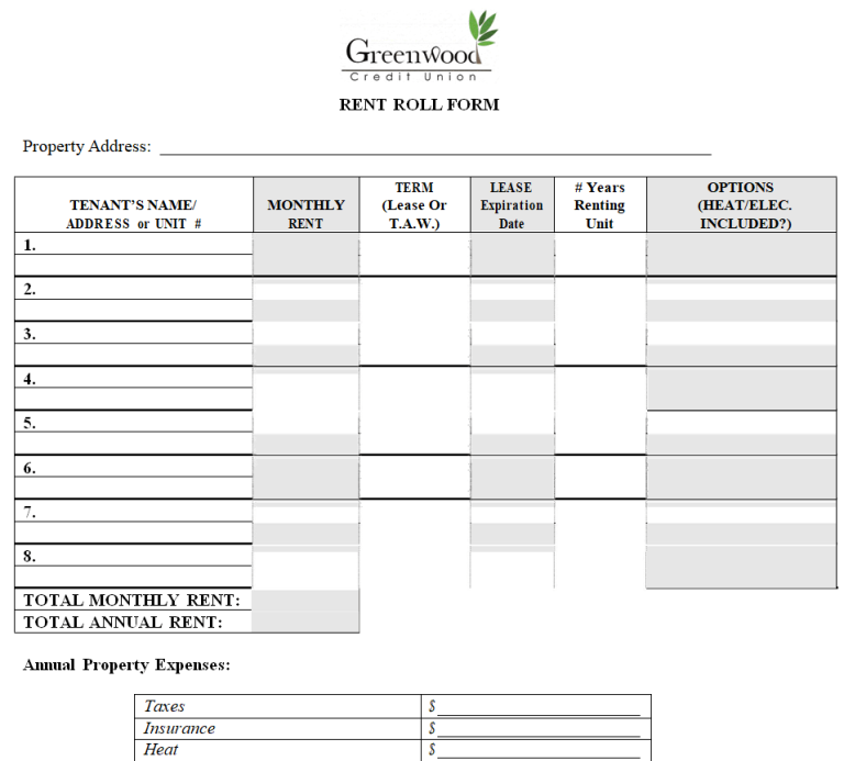 14 Easily Editable Rent Roll Templates (MS WORD)