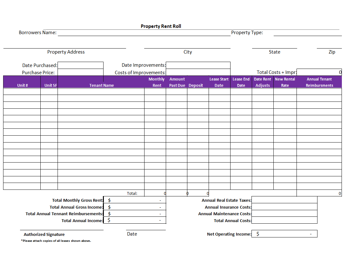 14 Easily Editable Rent Roll Templates (MS WORD)