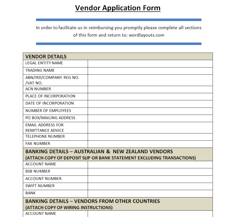 23+ Official Vendor Application Form Templates in MS WORD