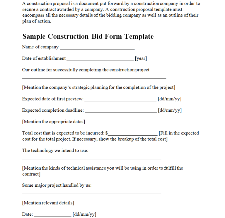 13 Easy-To-Use Construction Bid Form Templates [WORD, EXCEL, PDF]