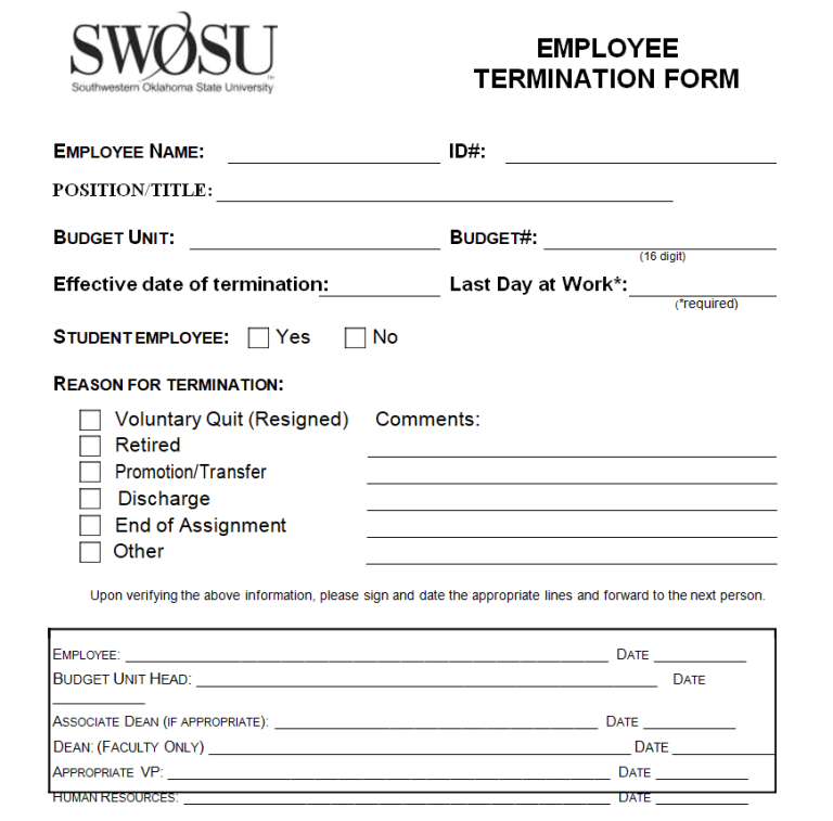 12+ Simple Employee Termination Form Word Templates