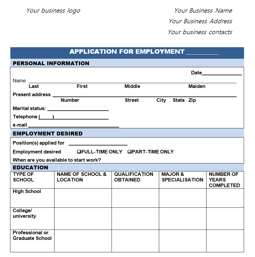 16+ Handy Employment Application Templates in MS WORD