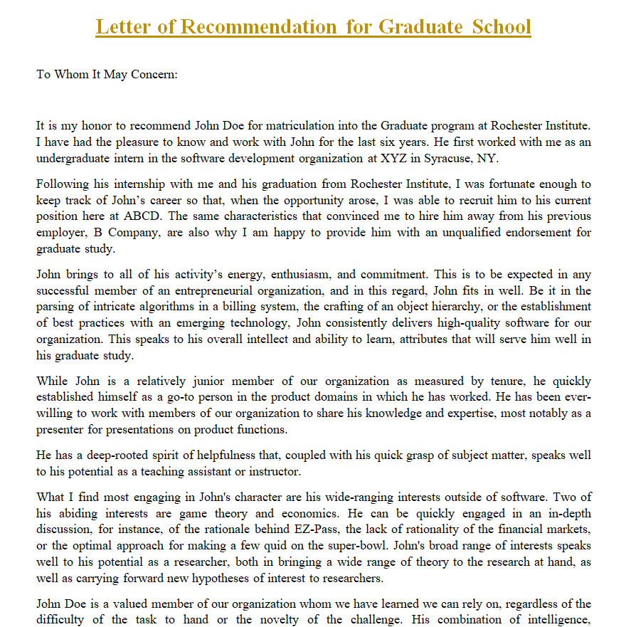 14 BEST Graduate School Recommendation Letter Templates