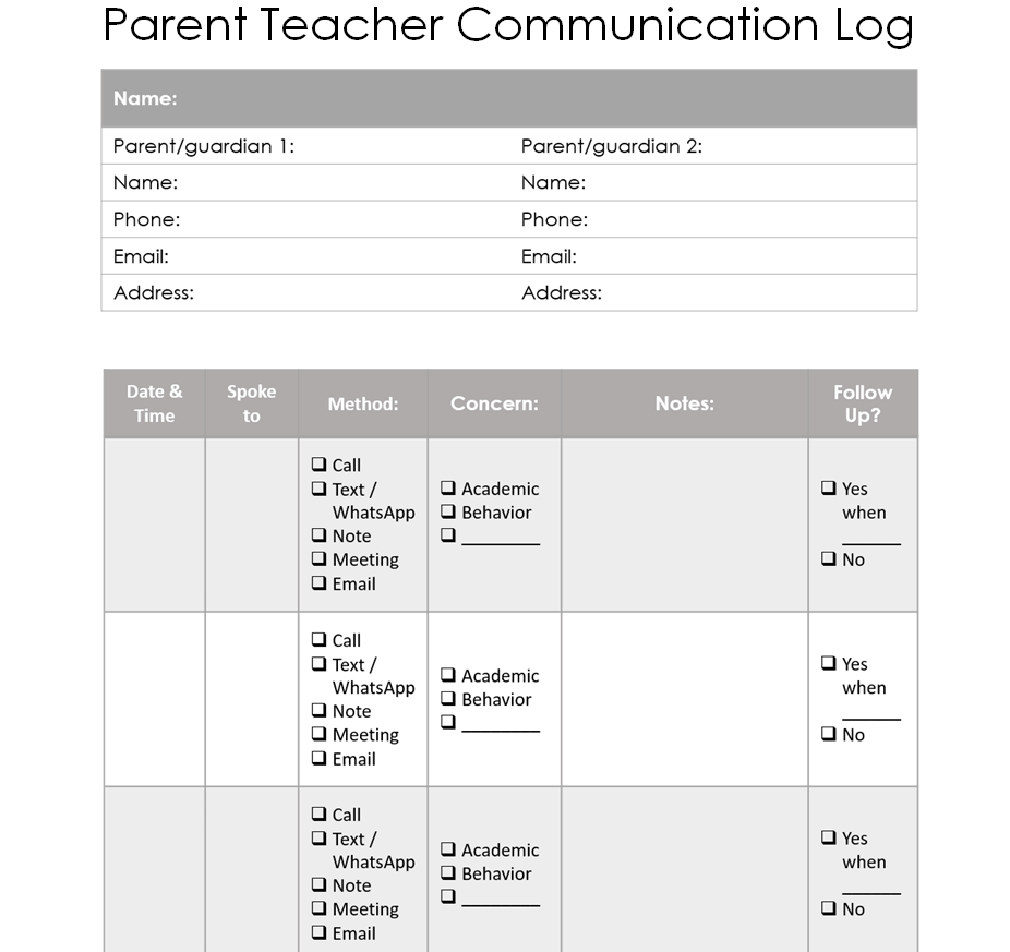 18+ Real Use Parent Communication Log Templates