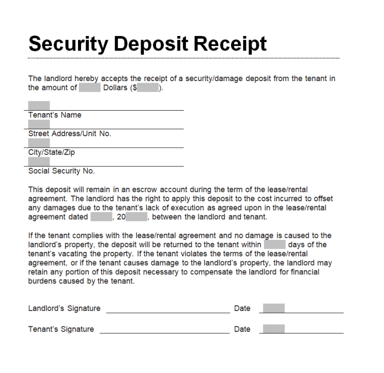 15+ Handy Security Deposit Receipt Templates in MS WORD