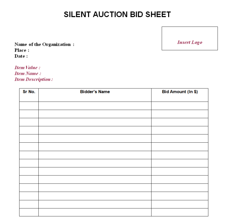 28+ FREE Silent Auction Bid Sheet Templates (Editable)