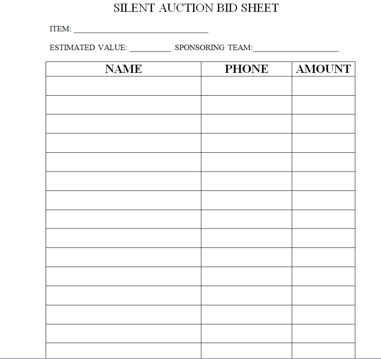28+ FREE Silent Auction Bid Sheet Templates (Editable)