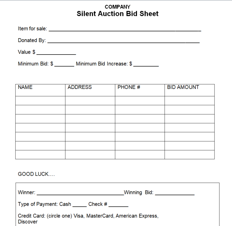 28+ FREE Silent Auction Bid Sheet Templates (Editable)