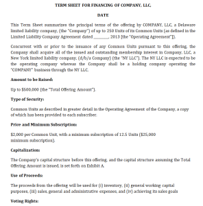 Download Top 25 Term Sheet Templates in MS WORD