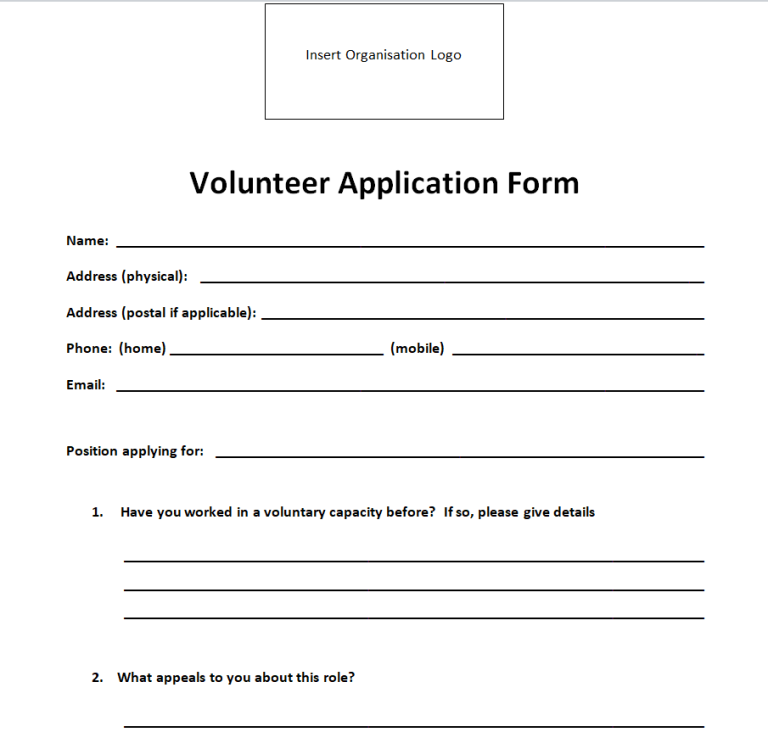 30+ Printable Volunteer Application Form Templates