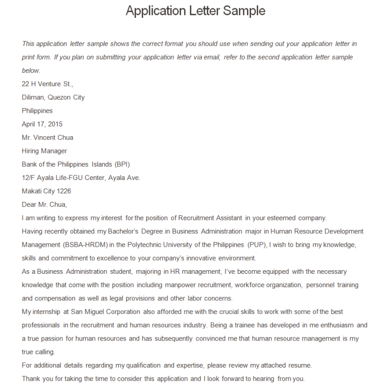 45 Perfect Letter of Application Templates in MS WORD