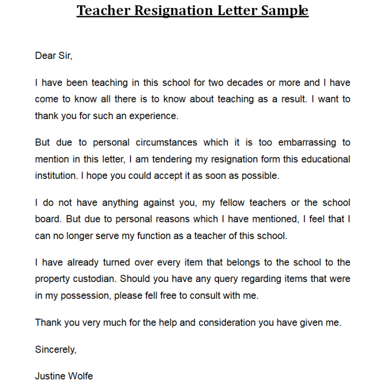 27+ FREE Teacher's Resignation Letter Templates in MS WORD