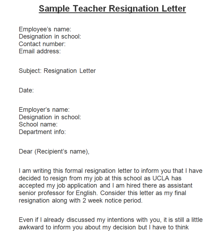 27+ FREE Teacher's Resignation Letter Templates in MS WORD